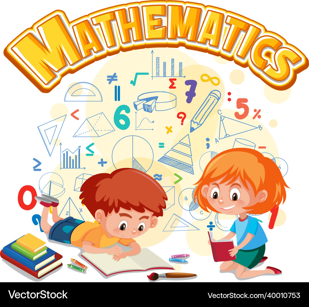 Math icon with kids and tools Royalty Free Vector Image