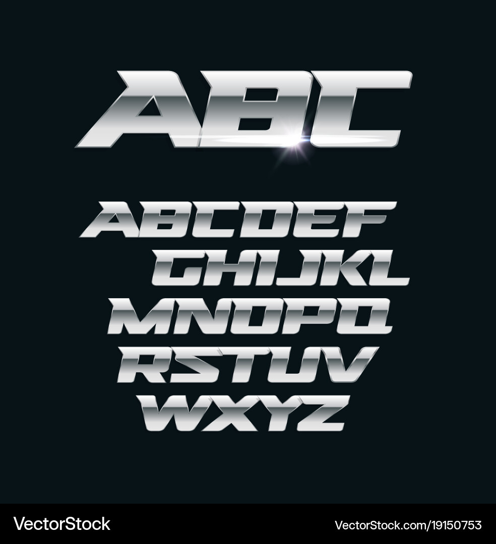 Modern chrome font metallic letters Royalty Free Vector