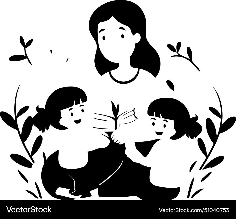 Mother and children reading books together Vector Image