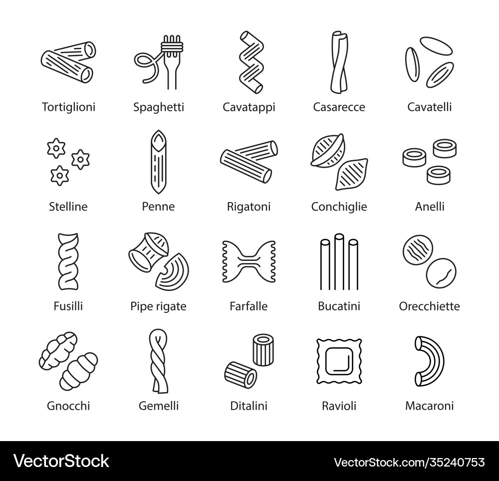 Pasta icon flat line set Royalty Free Vector Image
