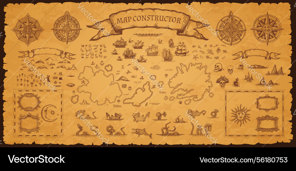 Pirate Map Elements Set Royalty Free Vector Image