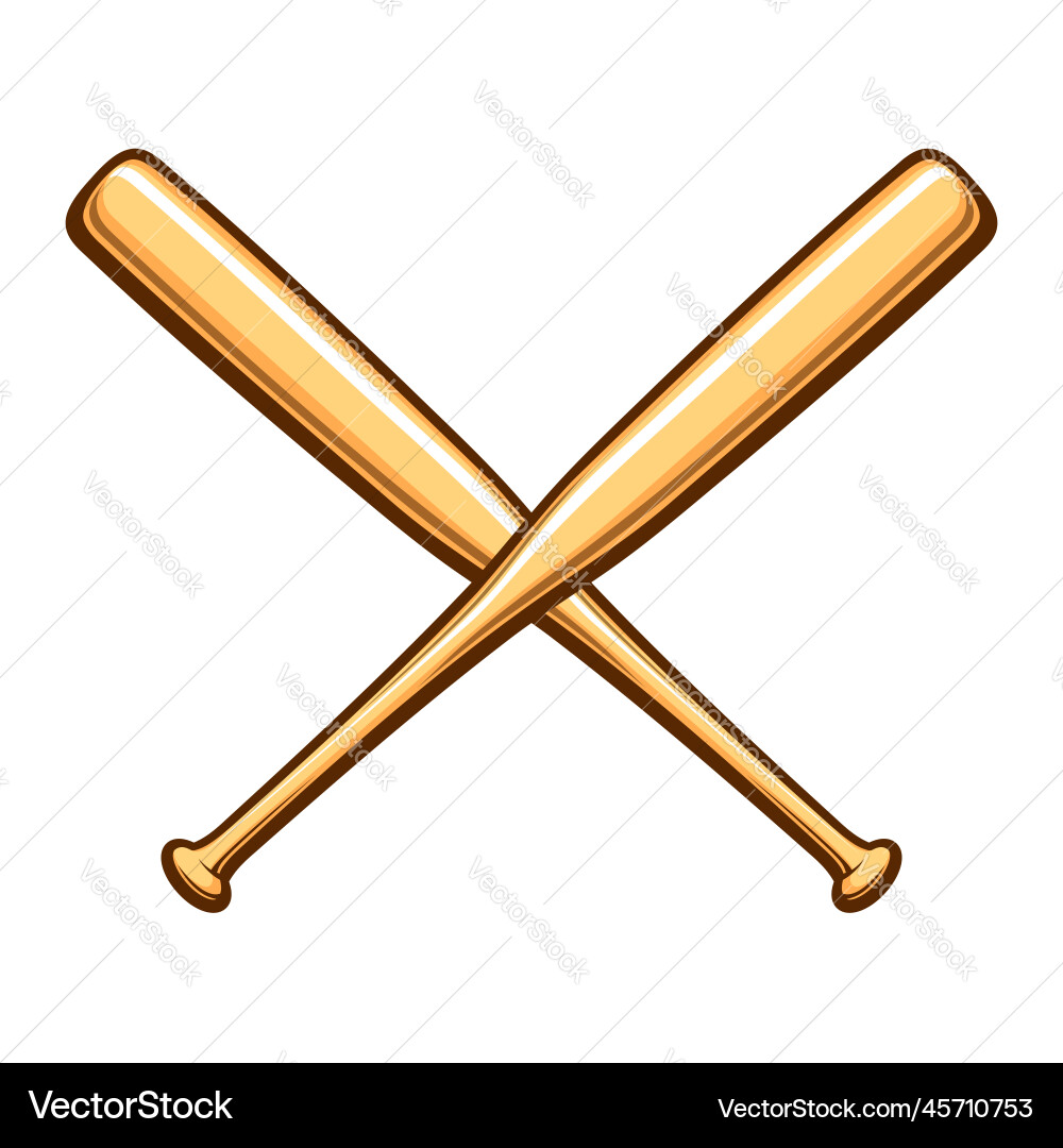 Simple classic 2 crossed wood baseball bats Vector Image