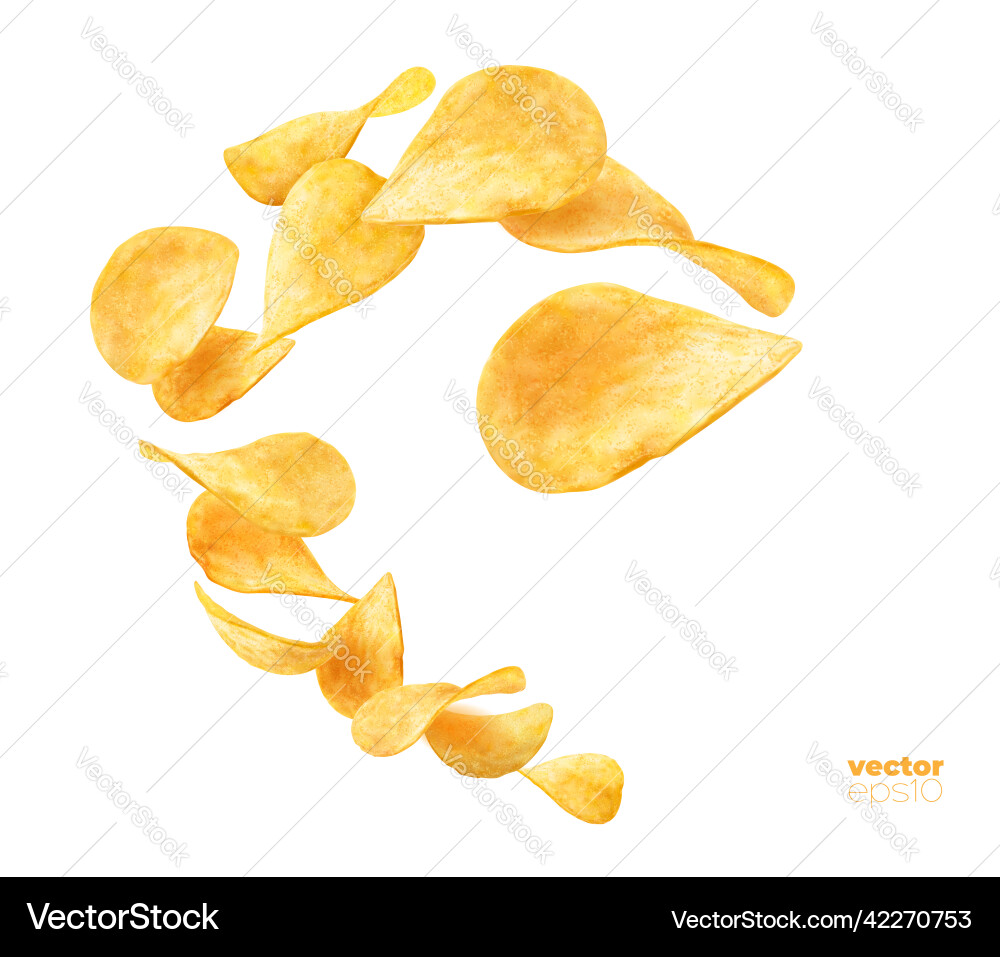 Wave splash of wavy potato chips flying snacks Vector Image