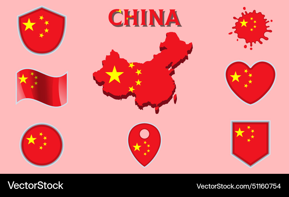 Collection of flat national flags china Royalty Free Vector