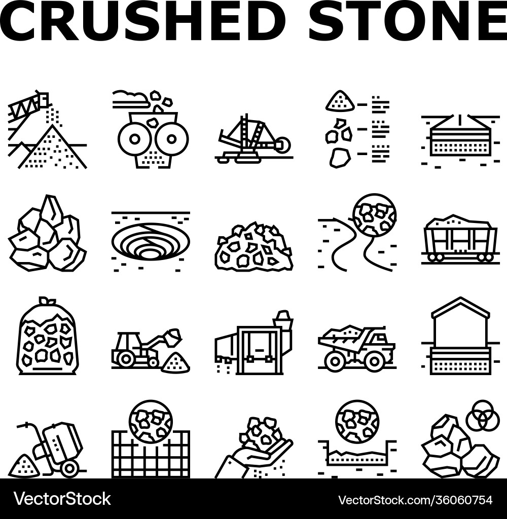 Crushed stone mining collection icons set Vector Image