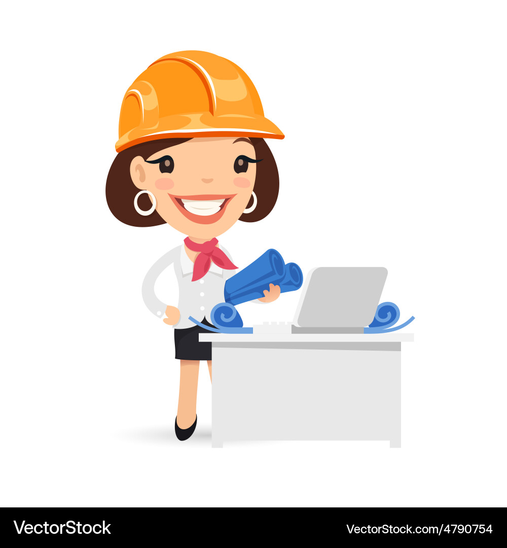 Female architect with blueprints Royalty Free Vector Image