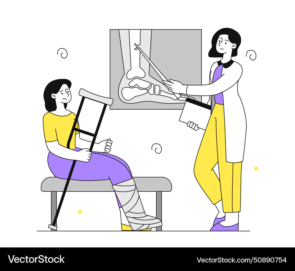 Woman with broken leg linear Royalty Free Vector Image