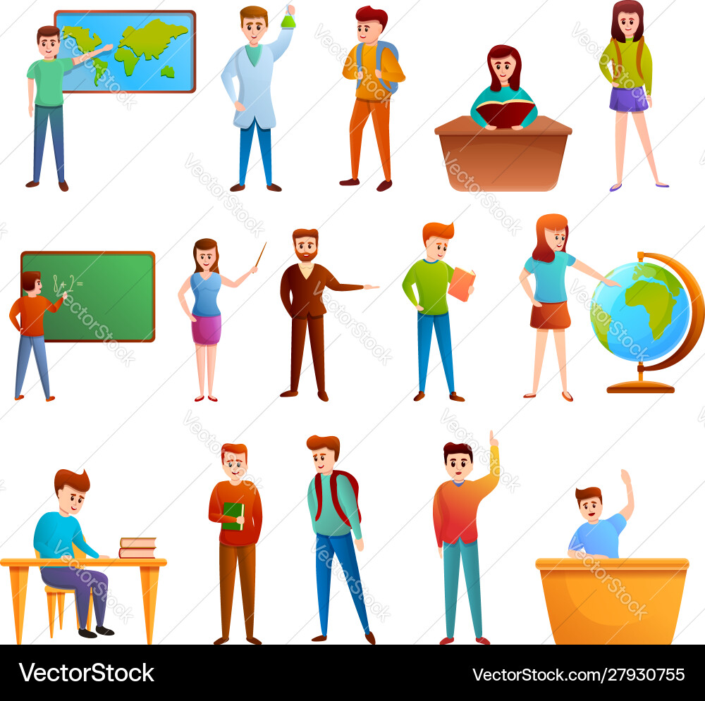 Lesson icons set cartoon style Royalty Free Vector Image