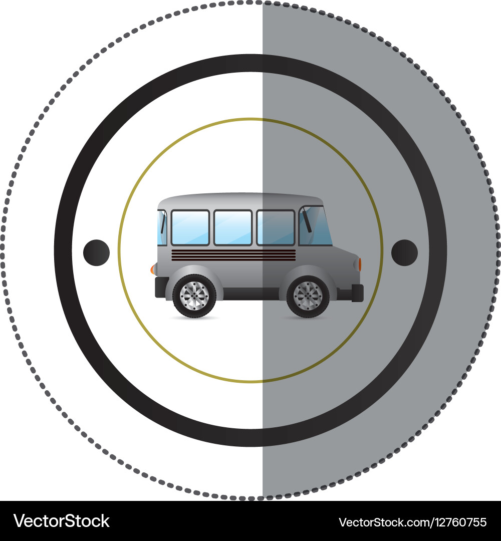 Sticker with circular shape colorful mini bus Vector Image