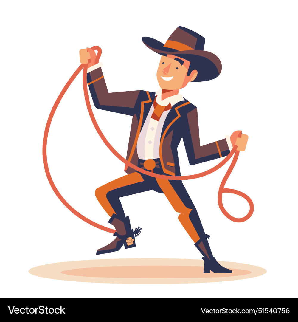 Cheerful cowboy dancing lasso dressed western Vector Image