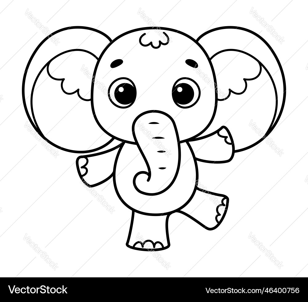 Cute elephant coloring page cartoon Royalty Free Vector