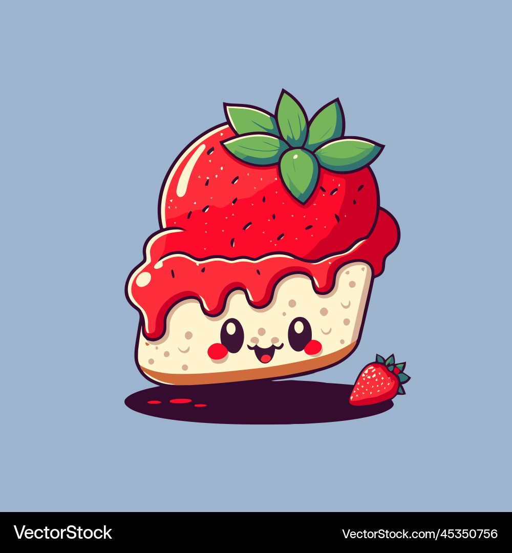 Cute strawberry cake logo mascot flat dessert Vector Image