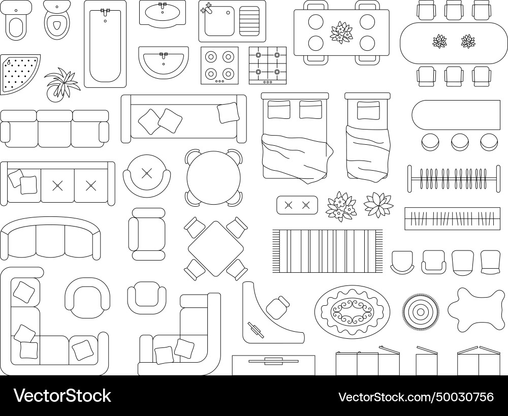 Furniture top view planning decoration schemes Vector Image