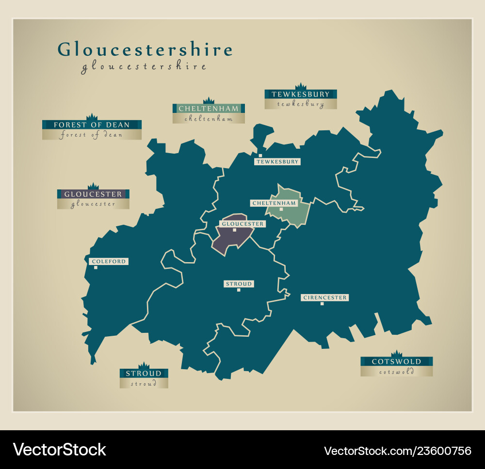 Modern map - gloucestershire county details uk Vector Image