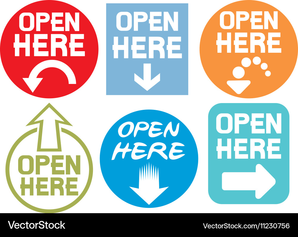 Open here sign icon set Royalty Free Vector Image
