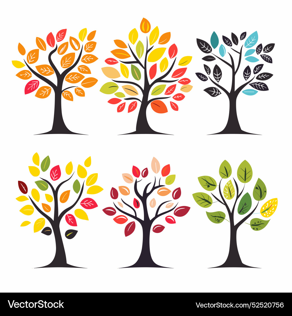 Six stylized trees showcasing different color Vector Image