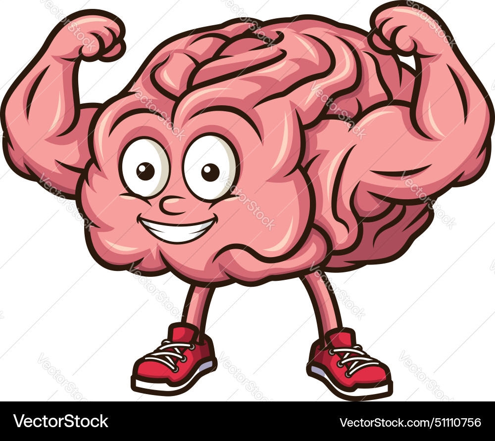 Strong brain flexing muscles cartoon clip art Vector Image