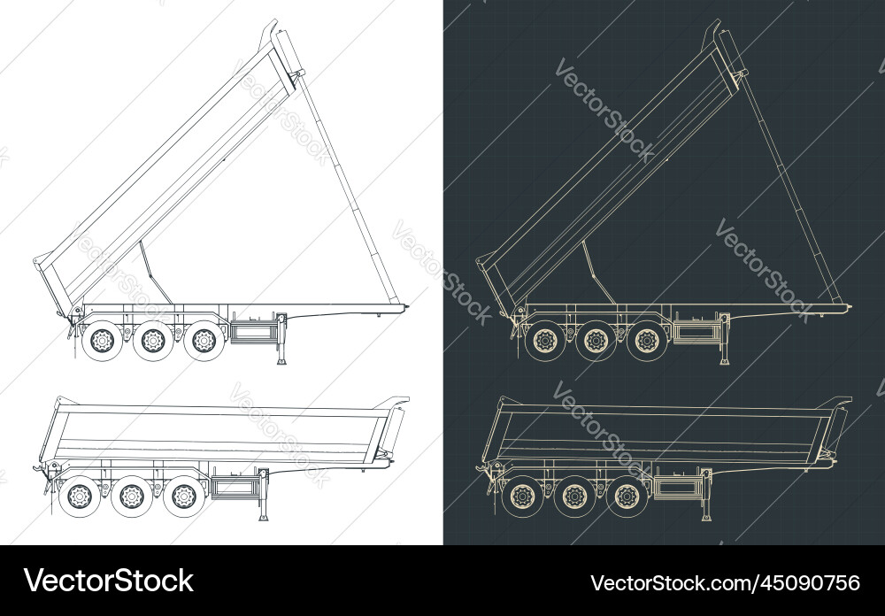 Tipper semi trailer drawings Royalty Free Vector Image