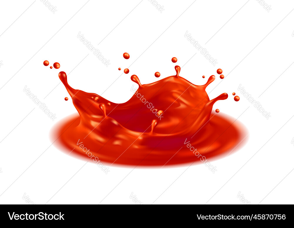 Tomato ketchup corona crown splash realistic 3d Vector Image