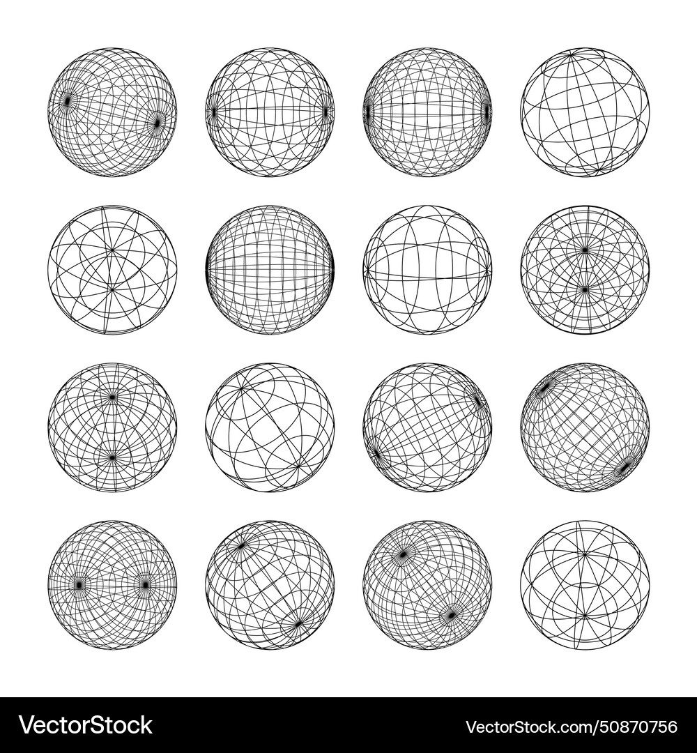 Wireframe shapes lined sphere perspective mesh Vector Image
