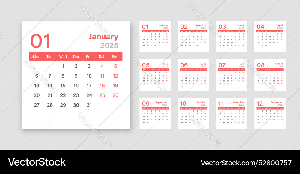 Calendar 2025 year icon in flat style planner Vector Image