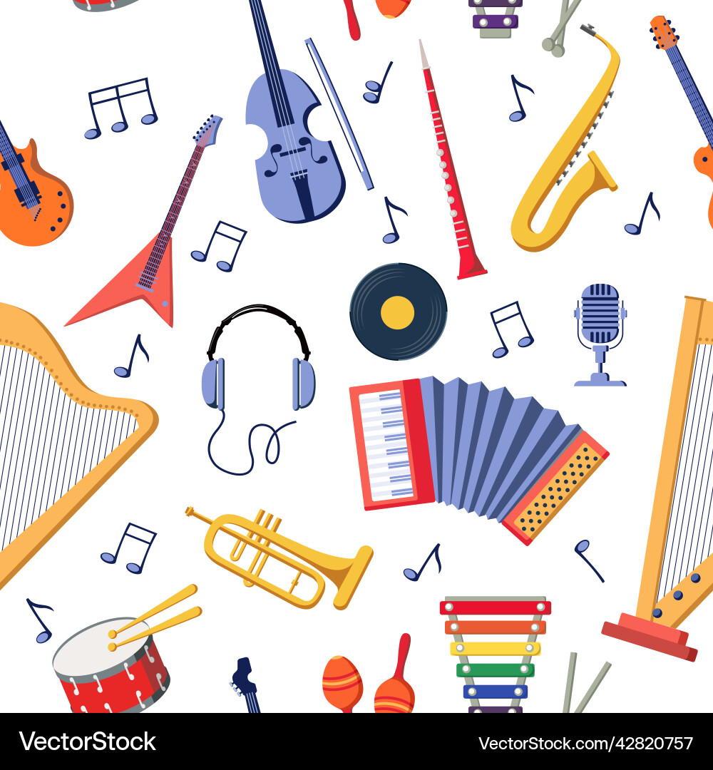 Music instruments pattern background with musical Vector Image