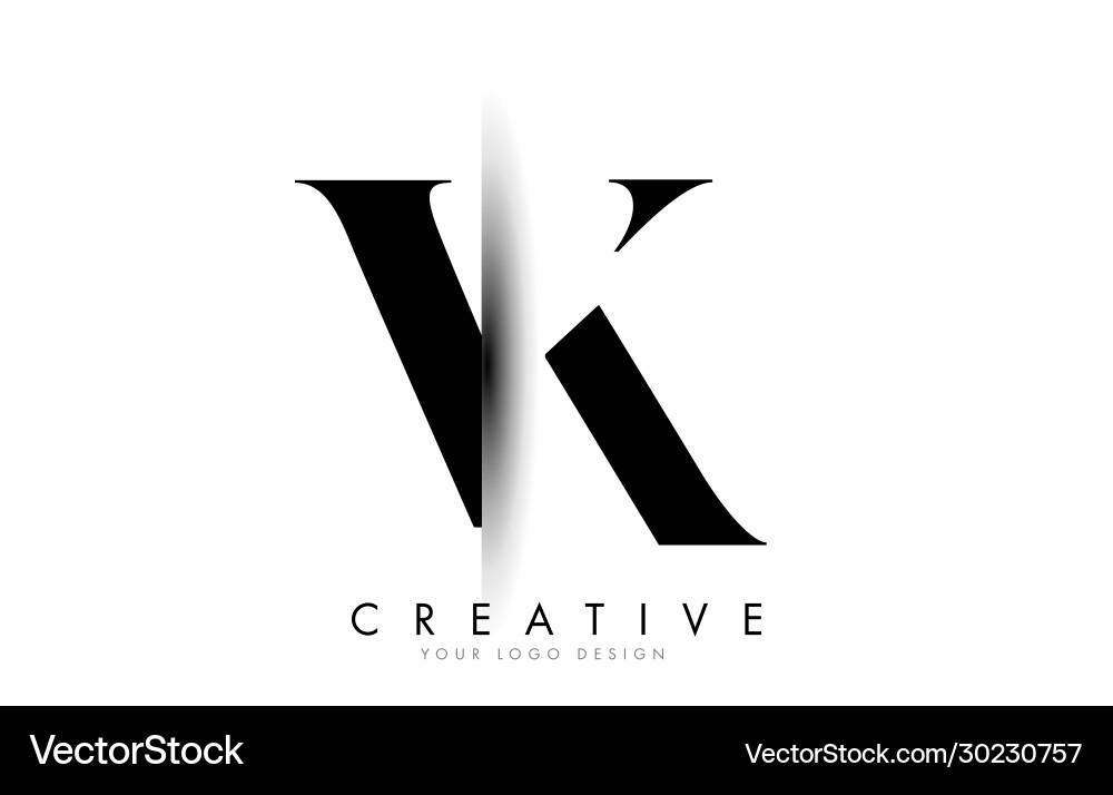 Vk v k letter logo with creative shadow cut design