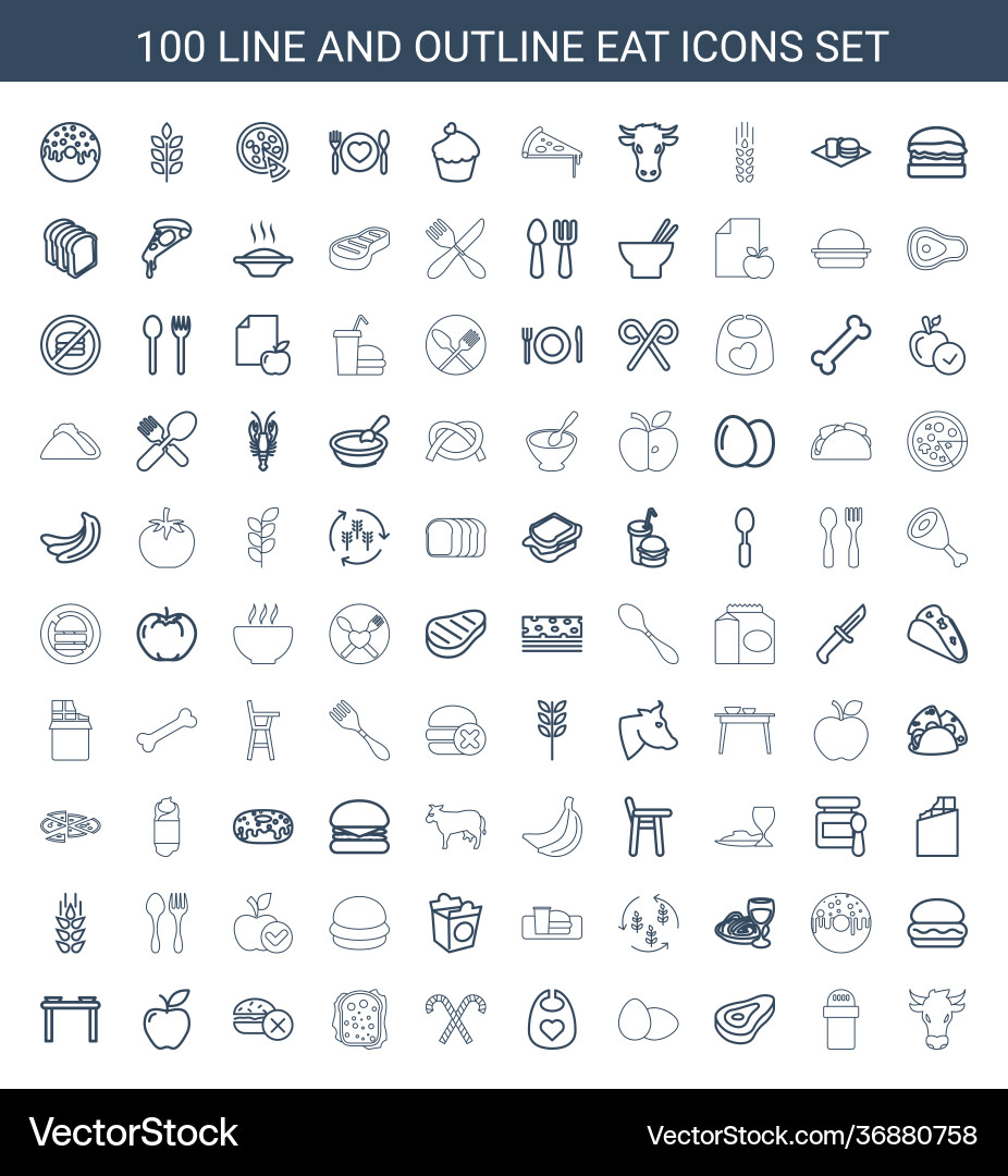 100 eat icons Royalty Free Vector Image - VectorStock