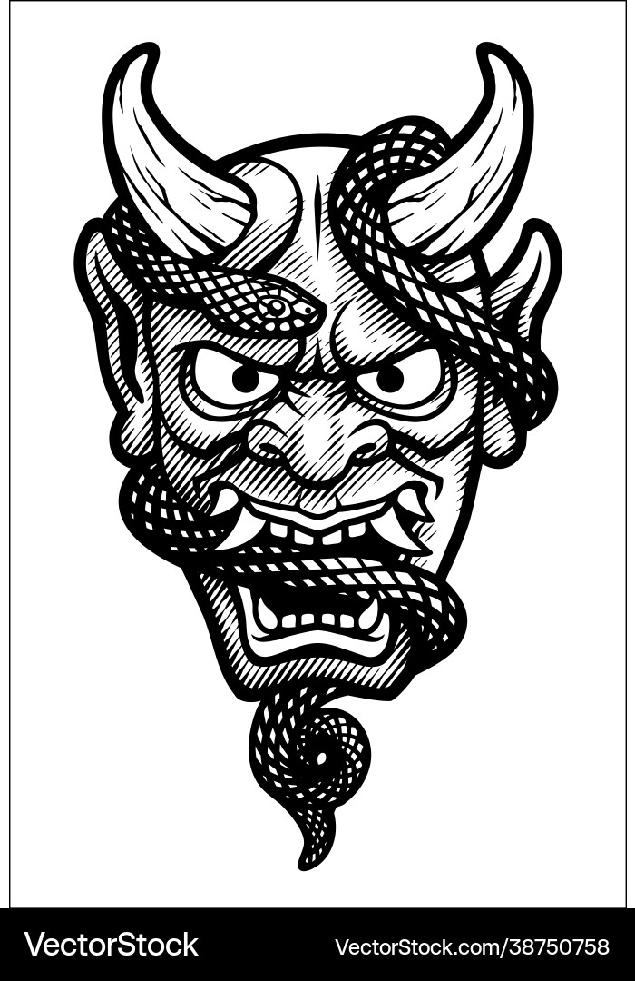 Japanese mask a demon with snake Royalty Free Vector Image