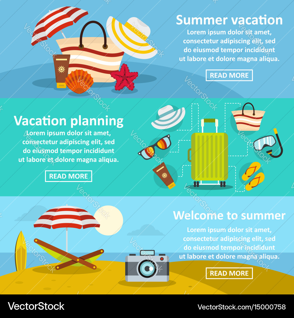 Summer rest banner horizontal set flat style Vector Image