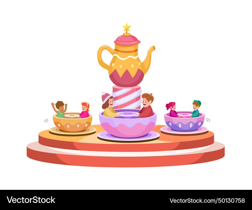 Tea cup spin carousel ride cartoon Royalty Free Vector Image