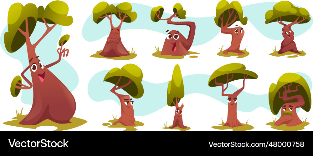 Tree character plants with expression faces old Vector Image