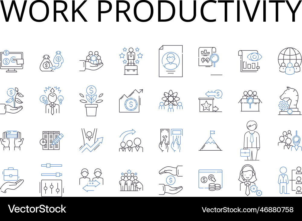 Work productivity line icons collection time Vector Image