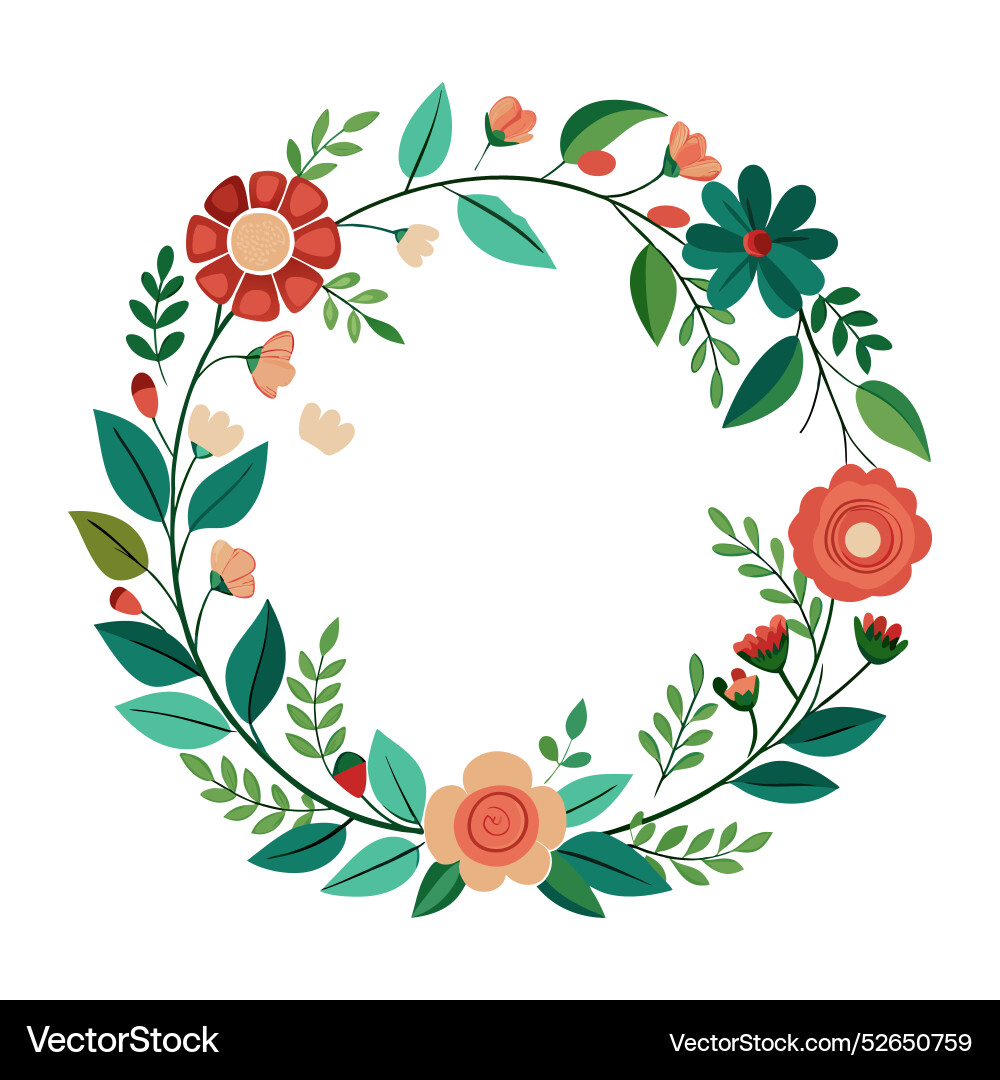 A lovely round floral wreath frame Royalty Free Vector Image