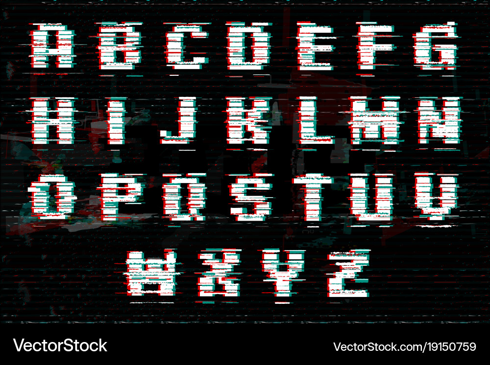 Alphabet with glitch and noise effect perfect Vector Image
