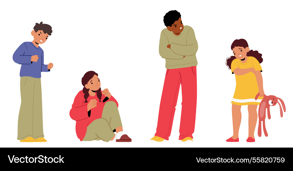 Angry offended children cartoon characters feeling