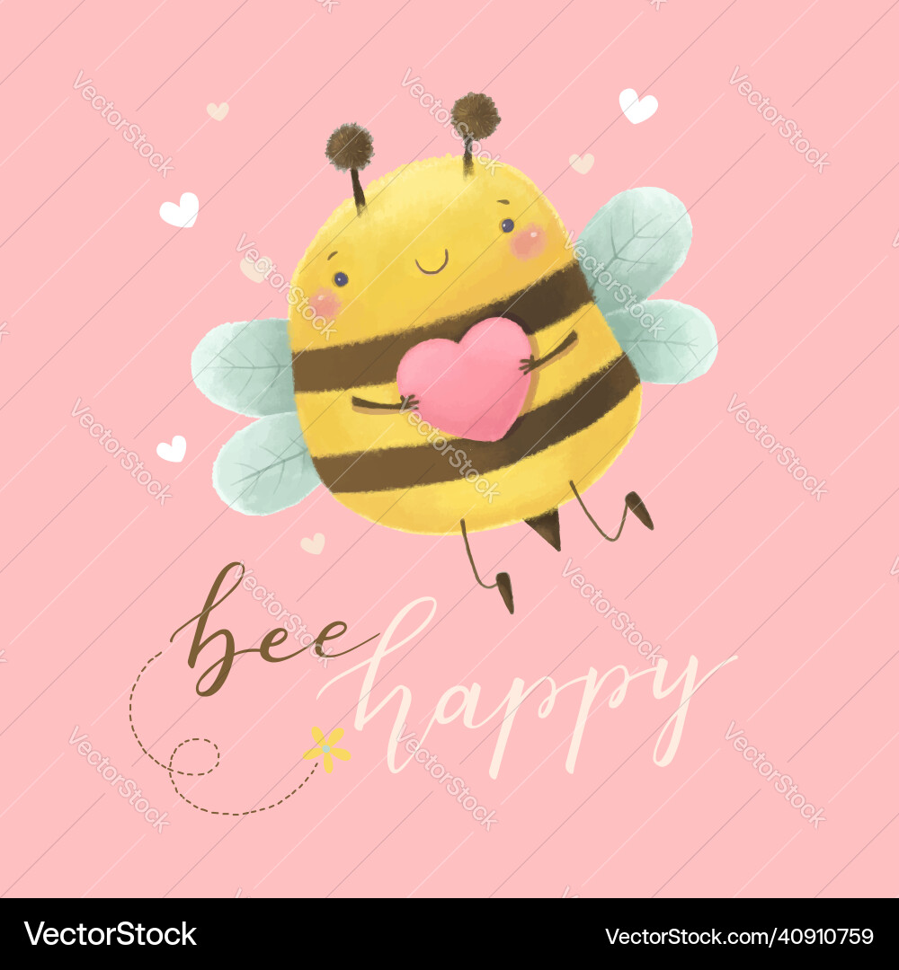 Cute bee holding pink heart Royalty Free Vector Image