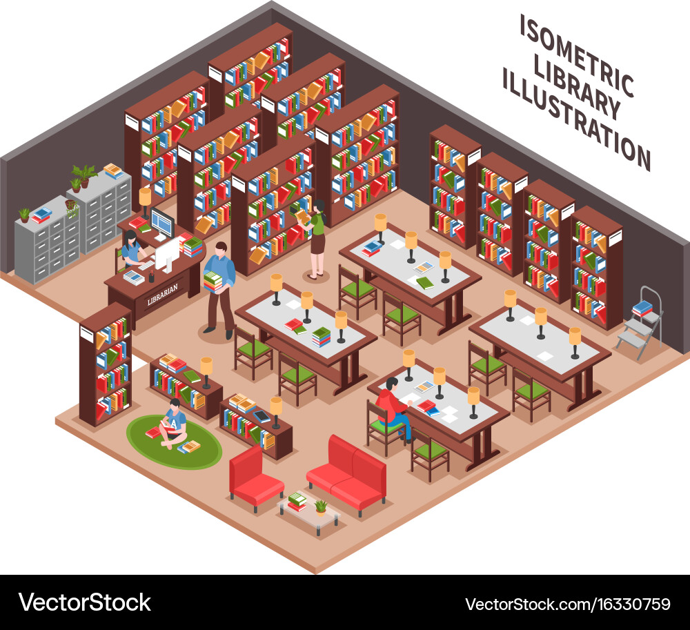 Library isometric Royalty Free Vector Image - VectorStock