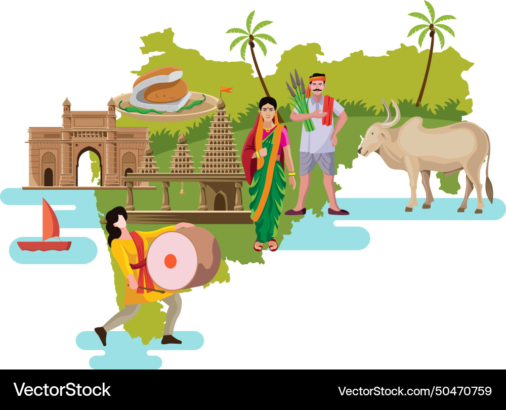 Maharashtra culture with map Royalty Free Vector Image