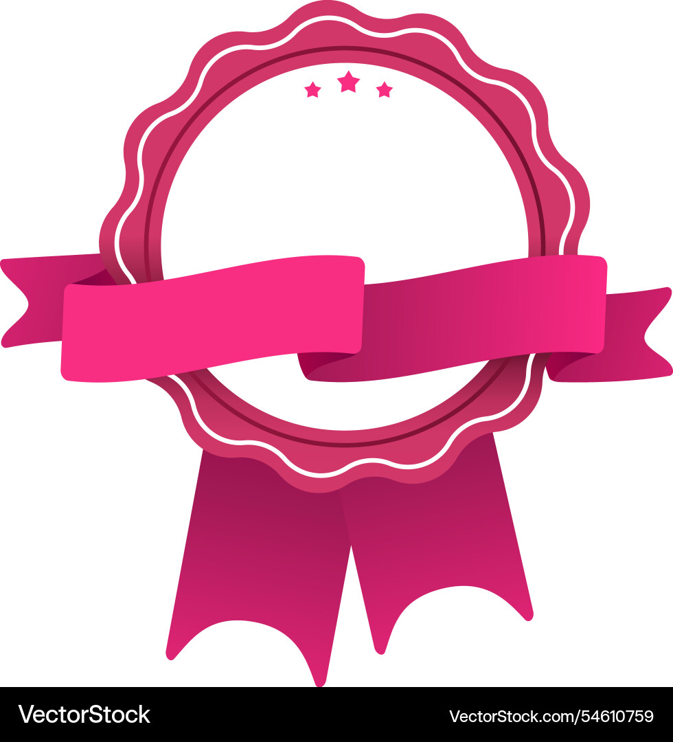 Pink blank award badge featuring a ribbon Vector Image