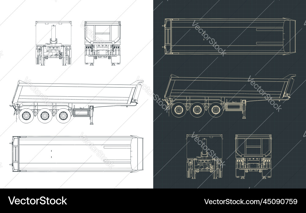Tipper semi trailer blueprints Royalty Free Vector Image