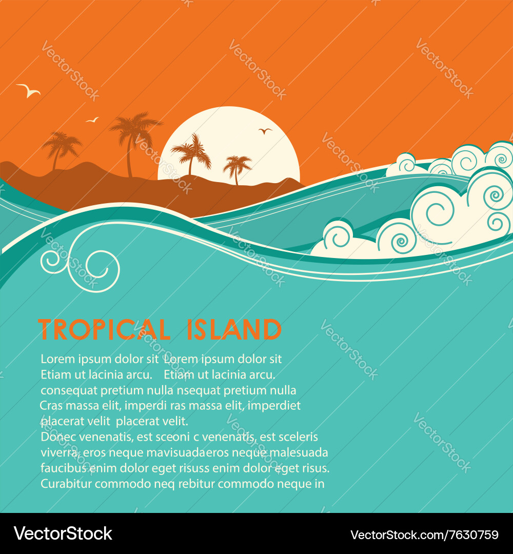 Tropical island and seascape Royalty Free Vector Image