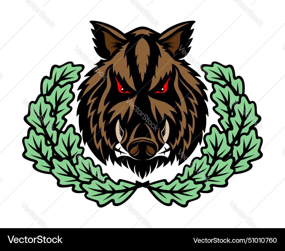 Angry boar and oak leaves icon Royalty Free Vector Image