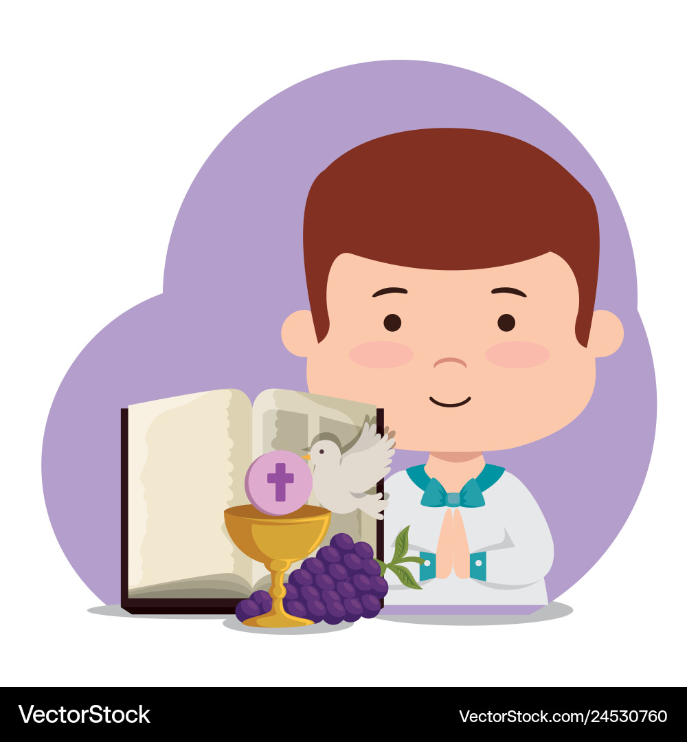 Boy with chalice and bibble to first communion Vector Image