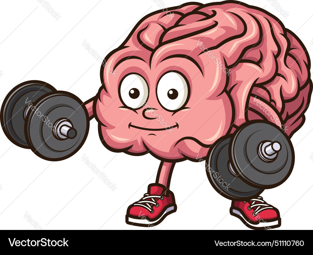 Brain lifting weights cartoon clip art Royalty Free Vector