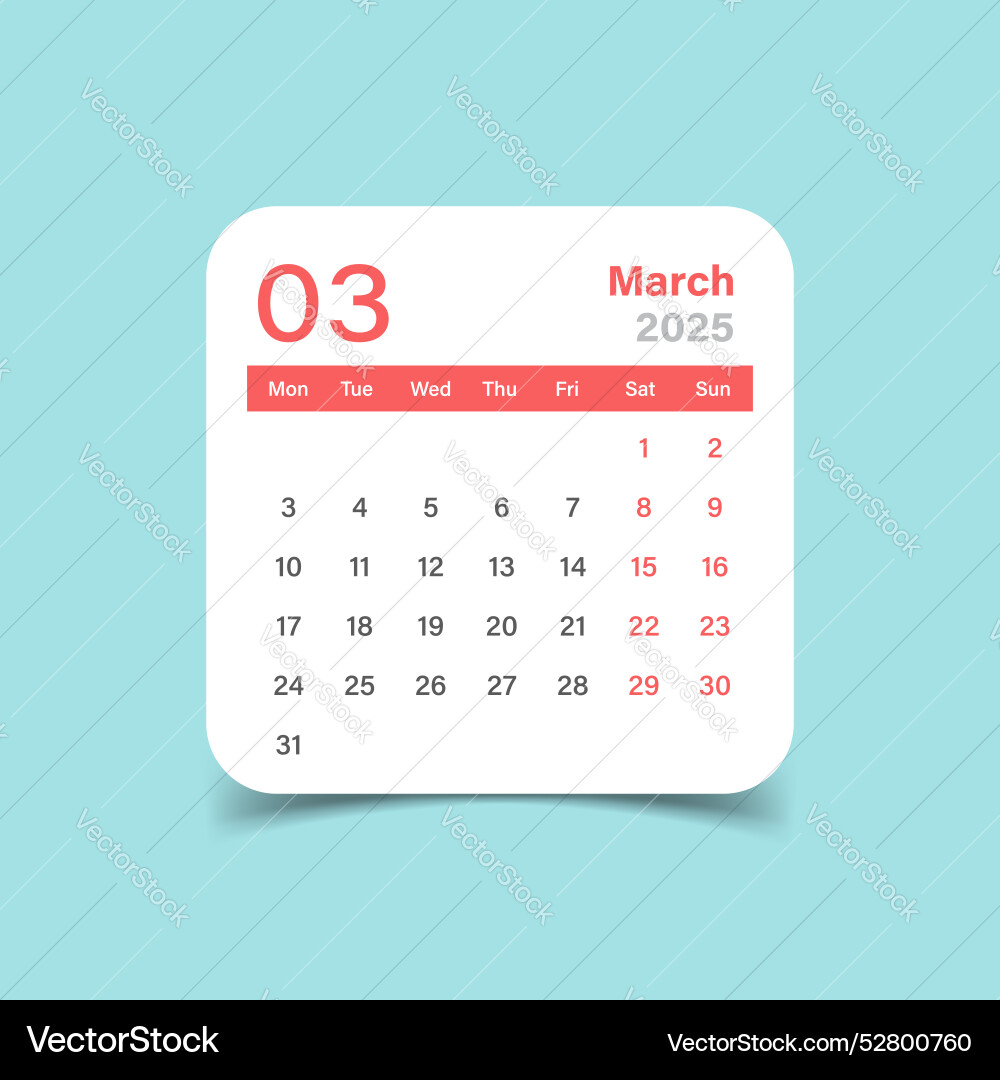 Calendar march 2025 icon in flat style planner Vector Image