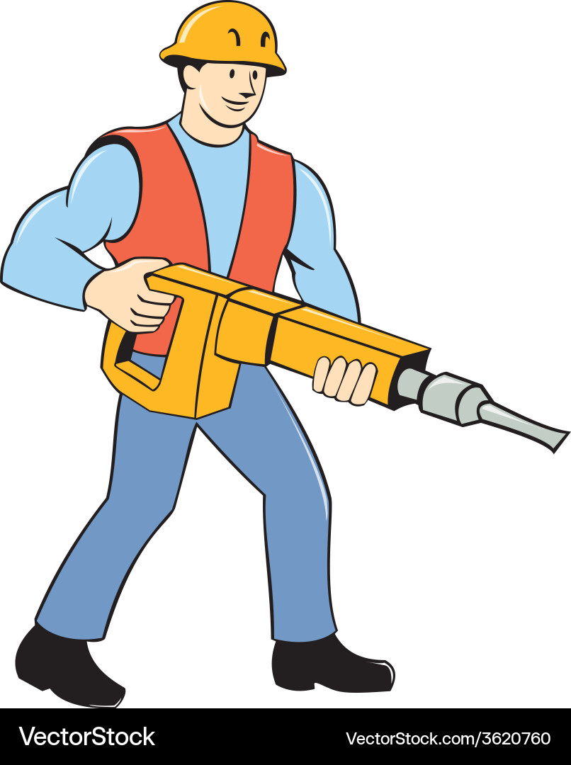 Cartoon Construction Worker with Jackhammer Vector Image