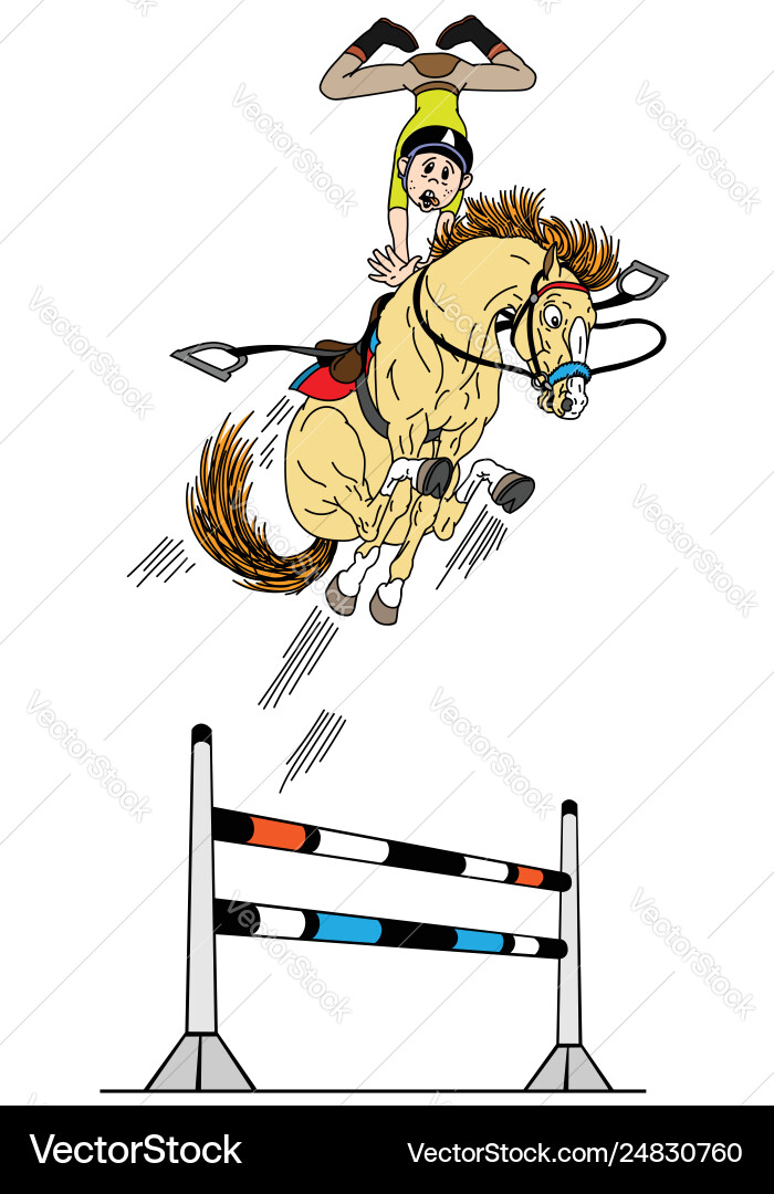 Cartoon high equestrian jump Royalty Free Vector Image