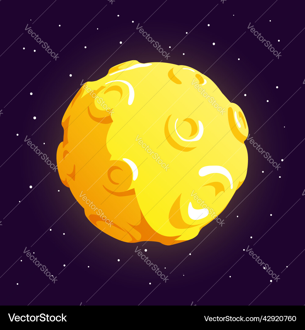 Cartoon moon with craters glows in space Vector Image