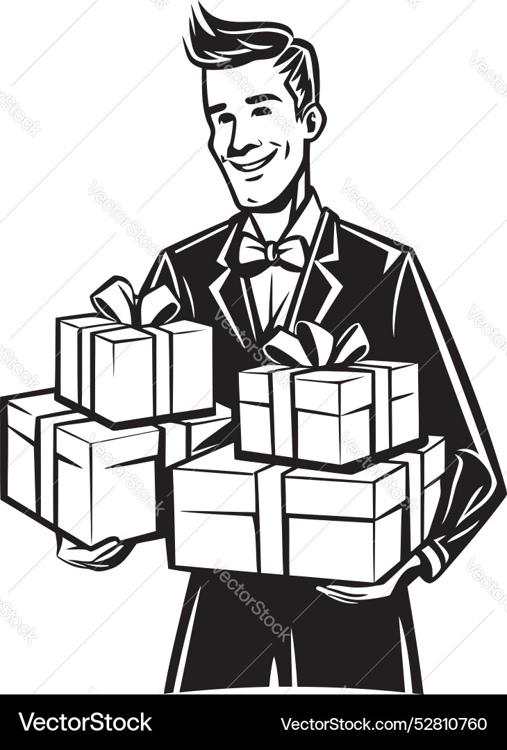 Parcel porter present stack emblematic icon box Vector Image